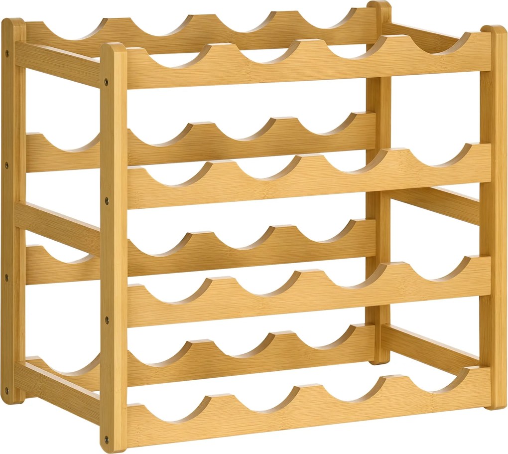 HOMCOM Stojan na víno pro 16 lahví, skládací, držák na lahve z bambusu do sklepa, úložného prostoru, 43 x 23,5 x 38 cm, přirozené dřevo | Aosom