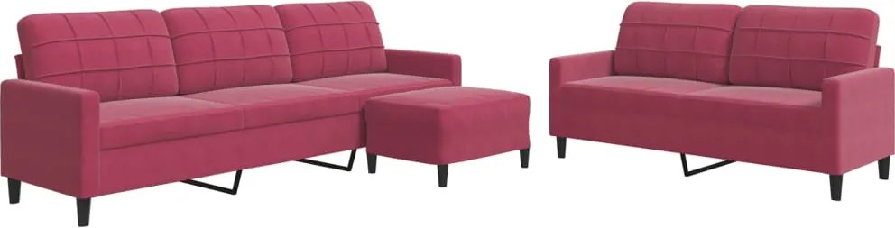 3dílná sedací souprava s poduškami vínová samet 3278485