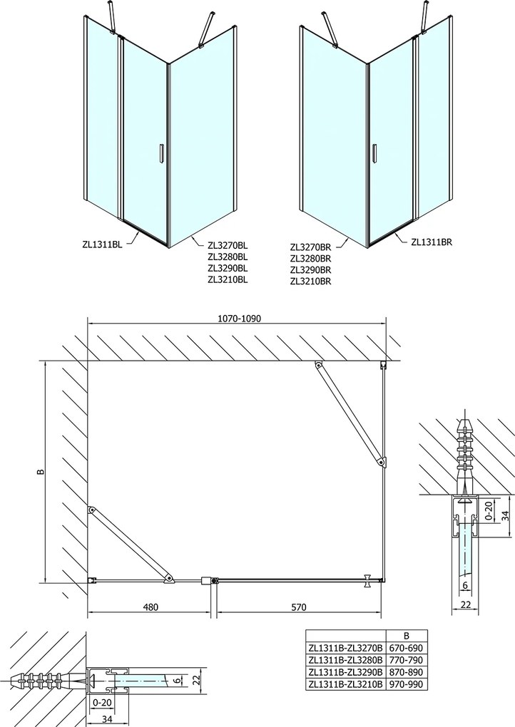 Polysan ZOOM LINE BLACK 110 x 90 cm ZL1311BZL3290B sprchový kout