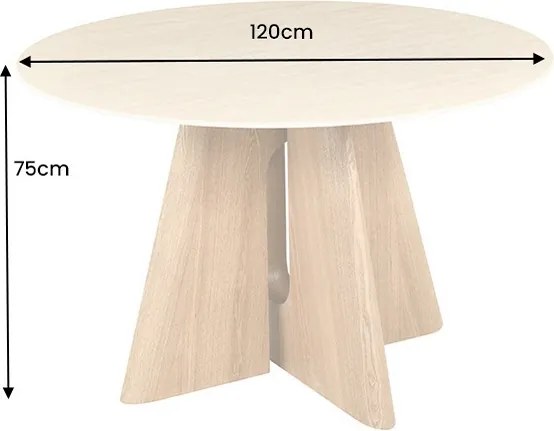 Kulatý keramický jídelní stůl Yenibeth 120 cm travertin / dub