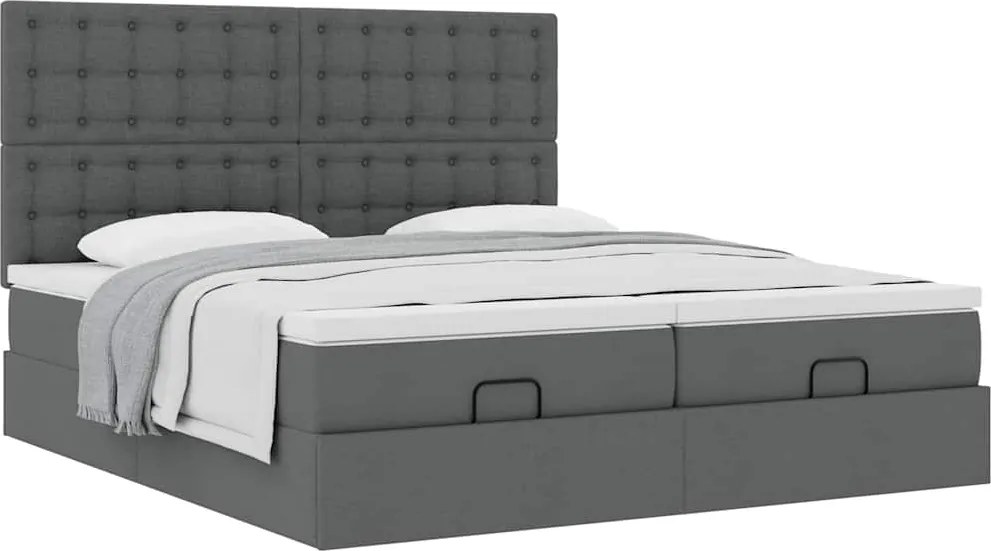 Osmanský rám postele s matrací tmavě šedý 200x200cm textil 3313742