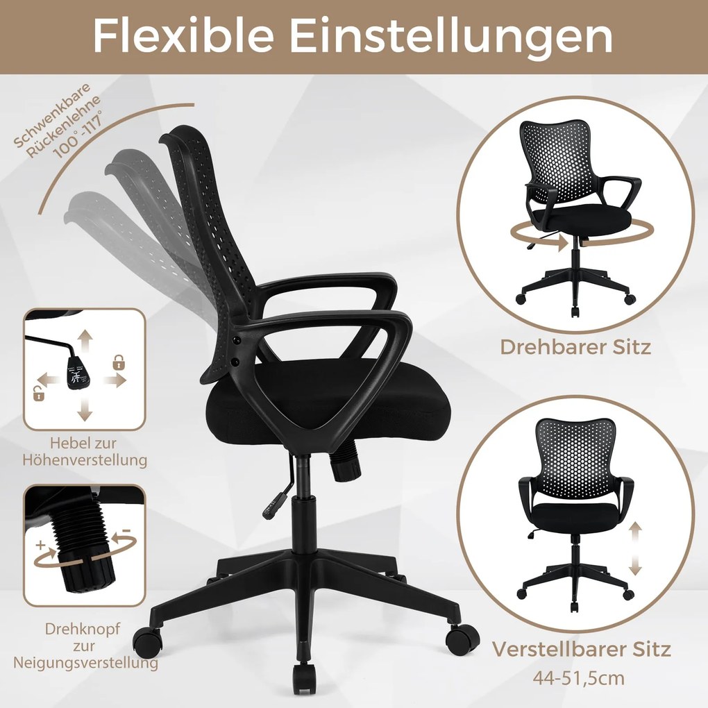 Costway Ergonomická kancelářská židle s prodyšným síťovaným opěradlem, otočná