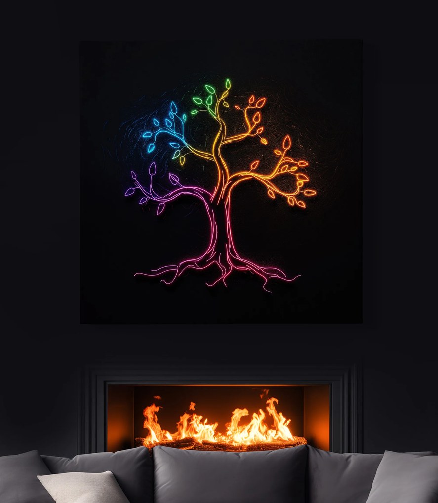 Obraz na plátně - Strom života Neon ve tmě FeelHappy.cz Velikost obrazu: 80 x 80 cm