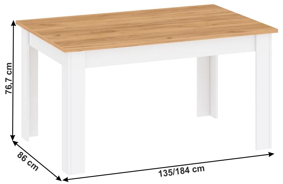 Kondela Jídelní stůl, bílá alba / dub craft zlatý, 135-184x86 cm, LANZETTE S