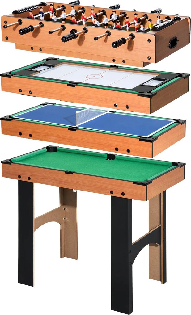 HOMCOM 4-v-1 víceúčelový hrací stůl - fotbal, hokej, stolní tenis a kulečník, 92 x 78 x 80 cm | Aosom