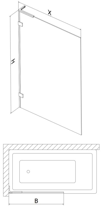 Mexen, Mexen Lunar L 1-křídlová vanová zástěna 60 x 150 cm, transparentní, pistolově šedá kartáčovaná - 897L-060-000-66-00
