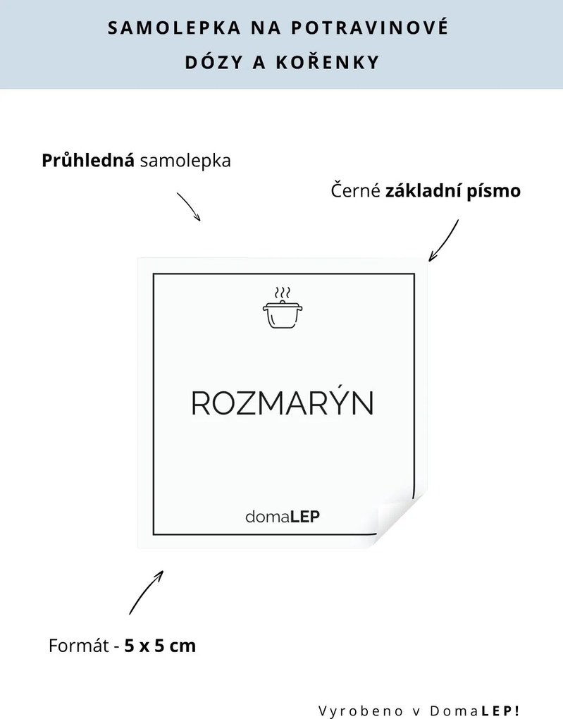 Samolepka na kořenky ROZMARÝN průhledná 5 × 5 cm základní písmo