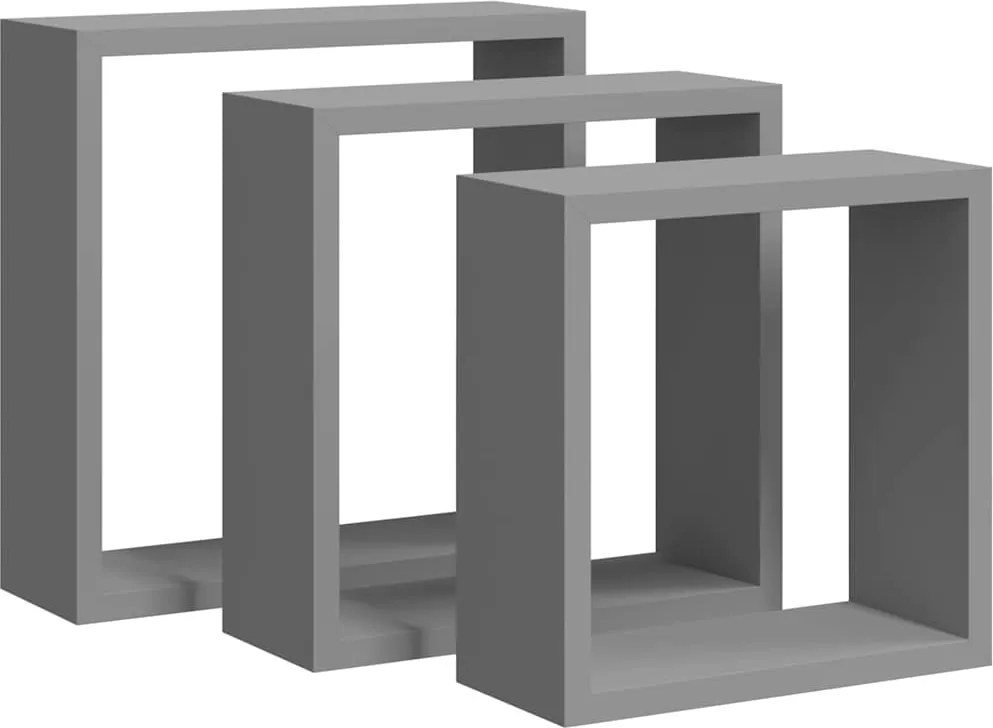 Nástěnné police kostky 3 ks šedé MDF 323951