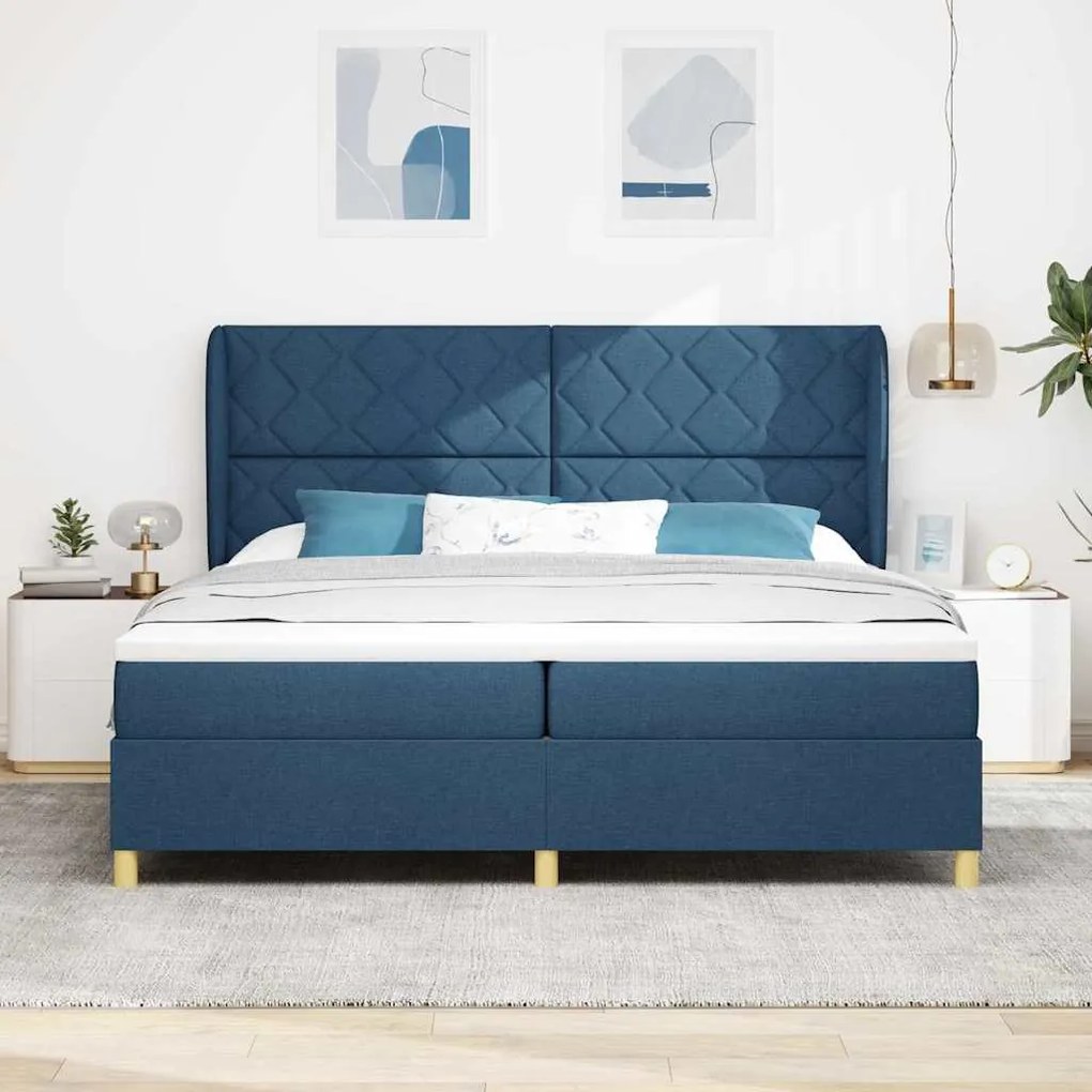 Postel s boxspringem s čelo Modrá 200 x 200 cm textil 3340843