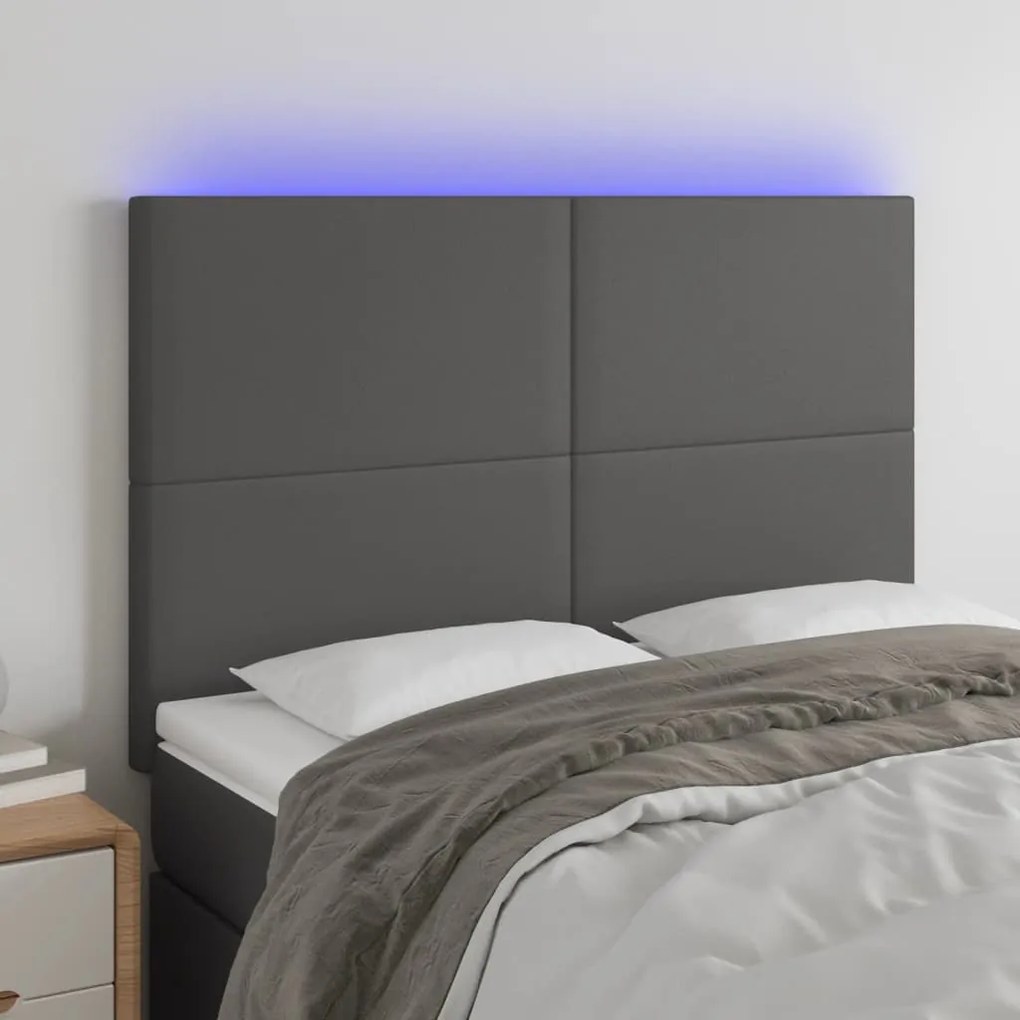 Čelo postele s LED šedé 144x5x118/128 cm umělá kůže 3122238
