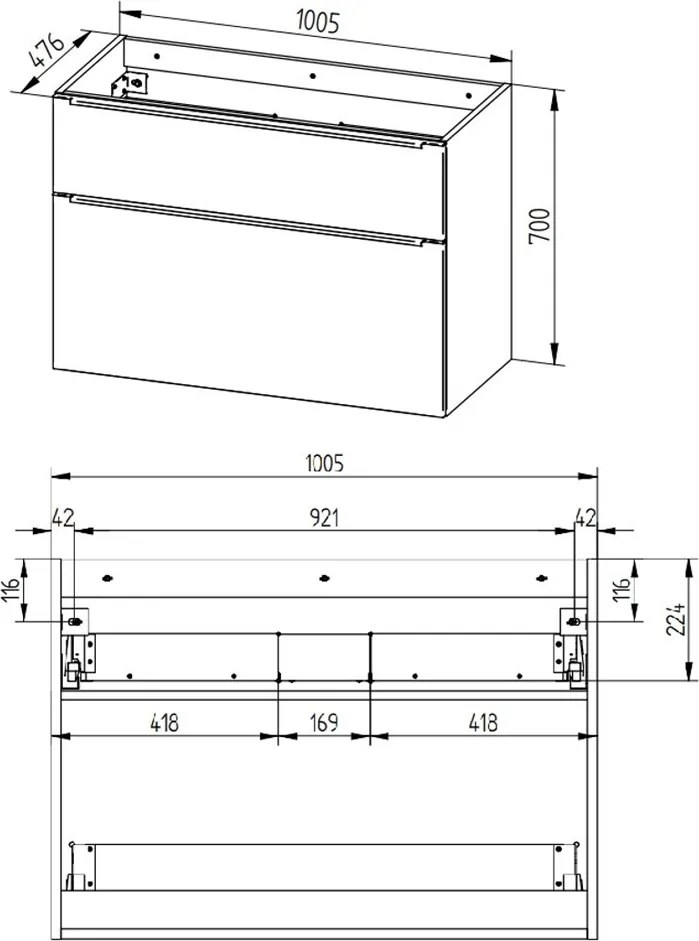 Mereo Mereo, Mailo, koupelnová skříňka s umyvadlem z litého mramoru 101 cm, černé madlo, CN512MB