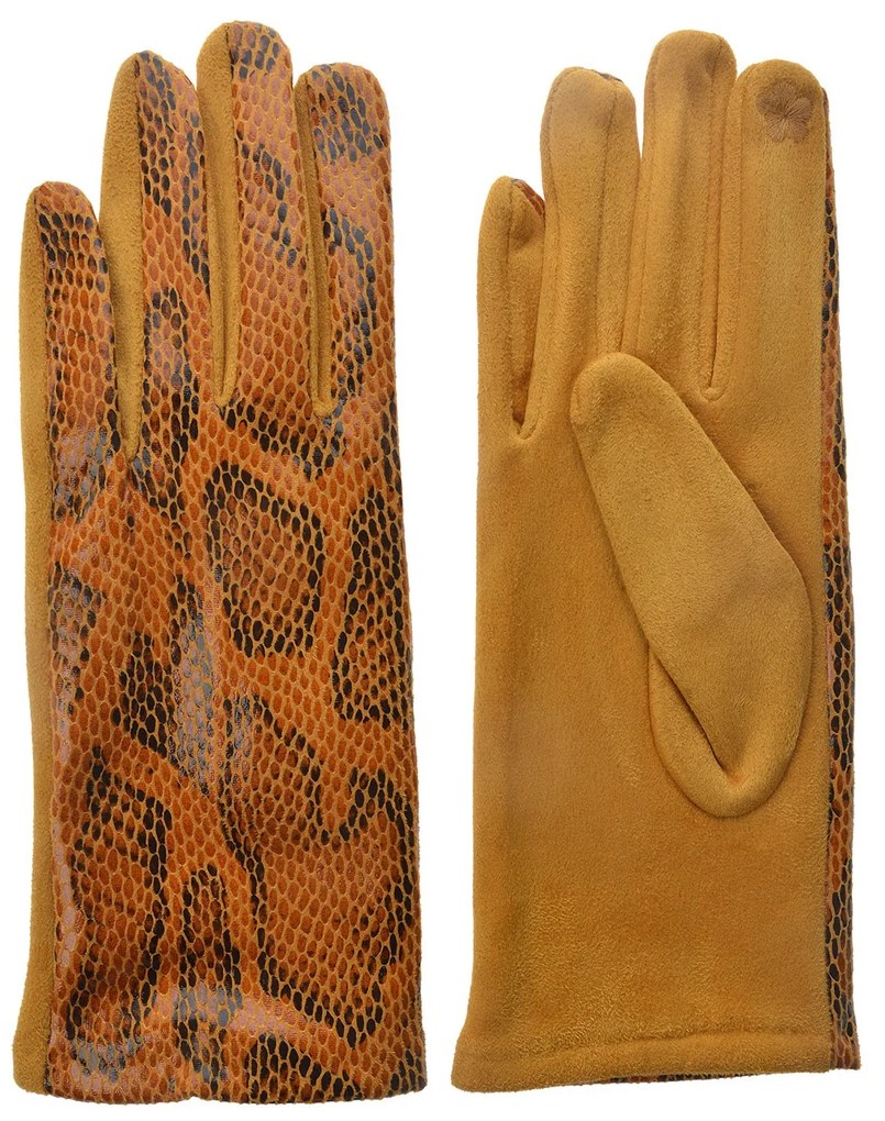 Okrové rukavice v imitaci hadí kůže - 9*24 cm