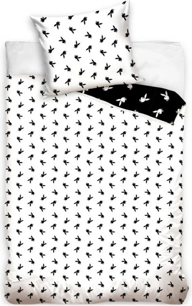 Bavlněné ložní povlečení Playboy - motiv Black &amp; White - 100% bavlna - 70x90 cm + 140x200 cm