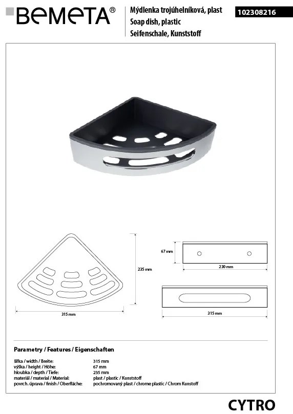 Bemeta Design CYTRO: Polička, do sprchy, rohová - 102308216
