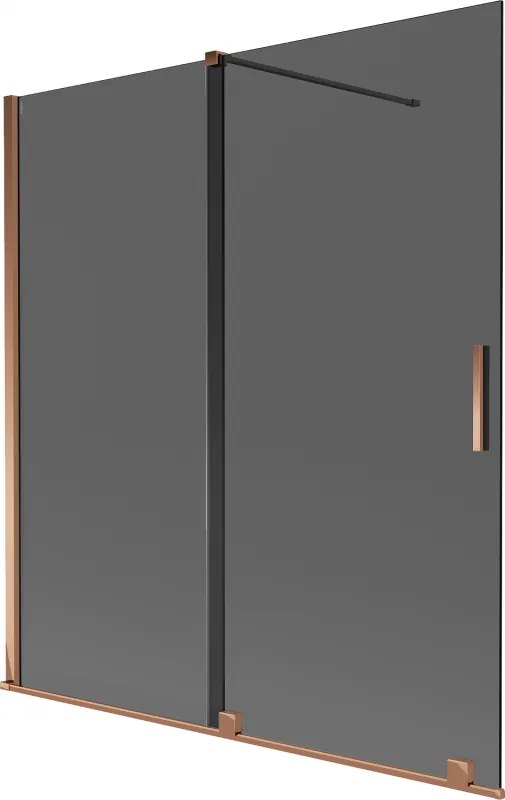 Mexen Velar, 2-křídlová posuvná vanová zástěna 150 x 150 cm, 8mm šedé sklo, růžové zlato, 896-150-000-41-60