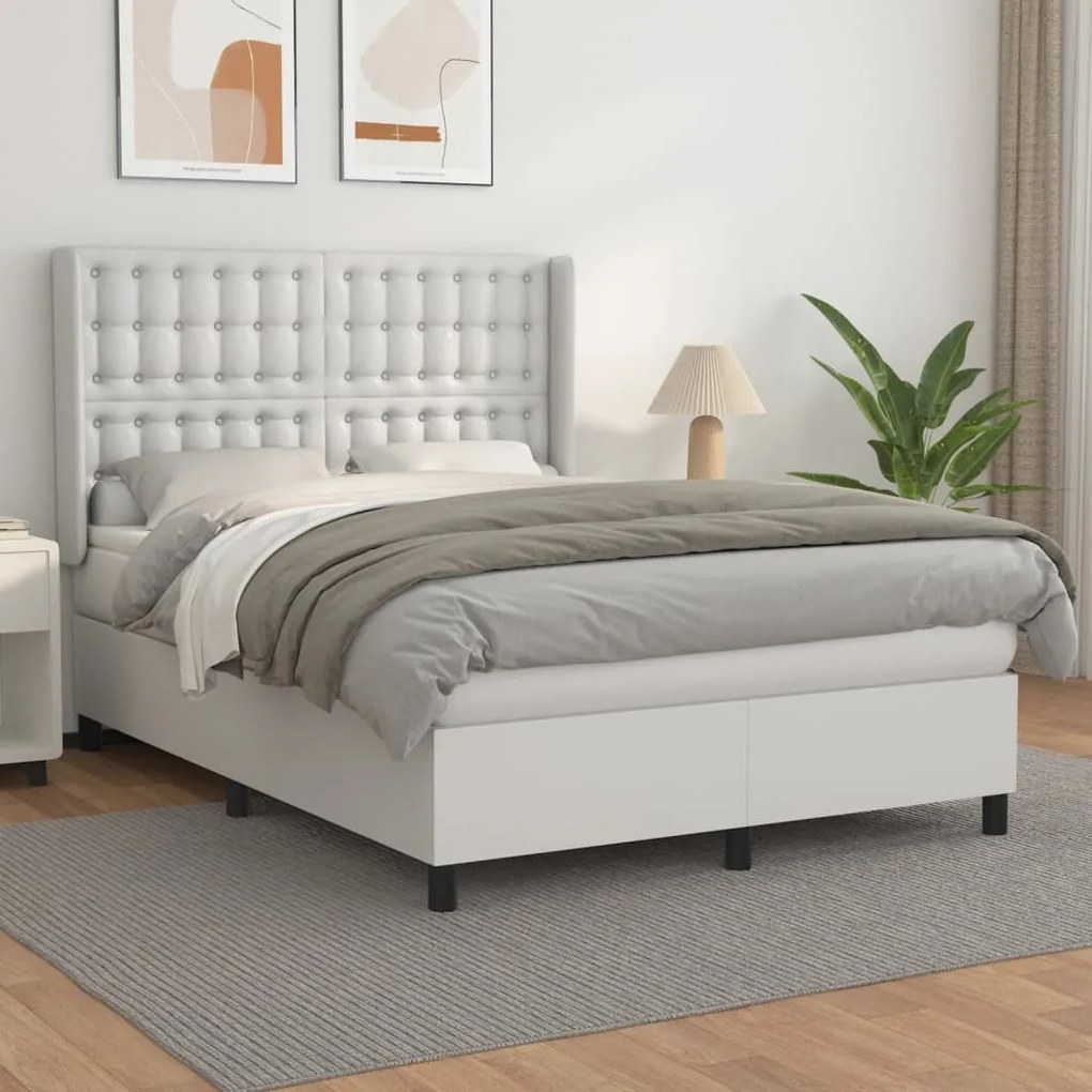 Box spring postel s matrací bílá 140 x 190 cm umělá kůže