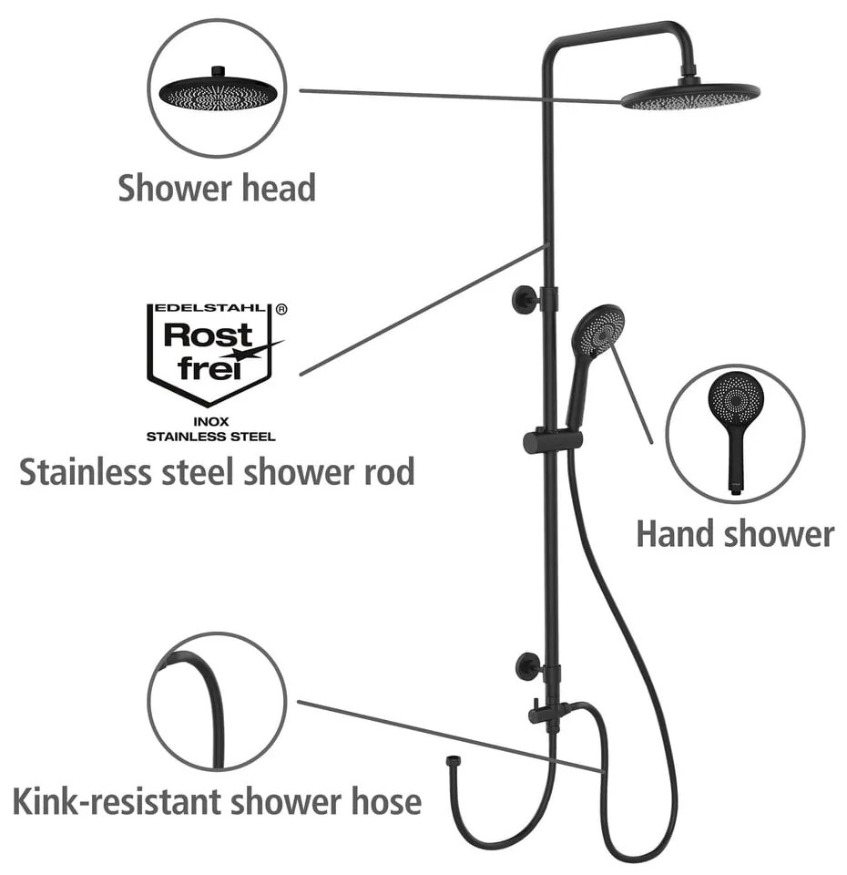 Černý sprchový set z nerezové oceli 120 cm Water Saving – Wenko