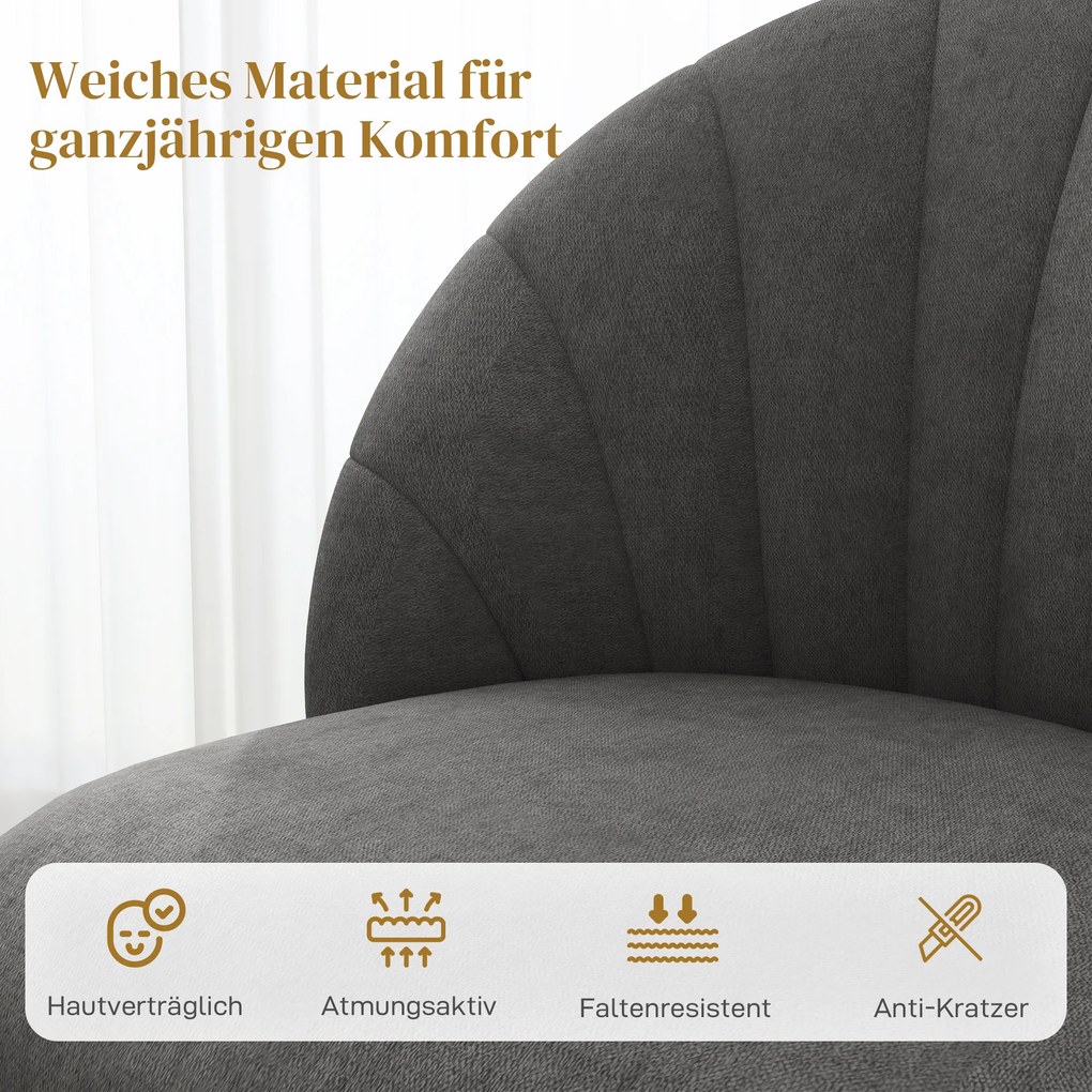 HOMCOM sada 4 židlí v sametovém vzhledu – polstrované ergonomické opěradlo, ocelové nohy, tmavě šedá