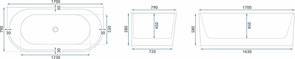 Rea Veneta, volně stojící akrylová vana 170x79x58 cm, bílá, REA-W0254