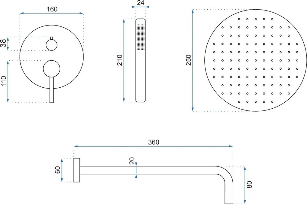 Rea Lungo, podomítková sprchová sada + BOX, měděná lesklá, REA-P7999
