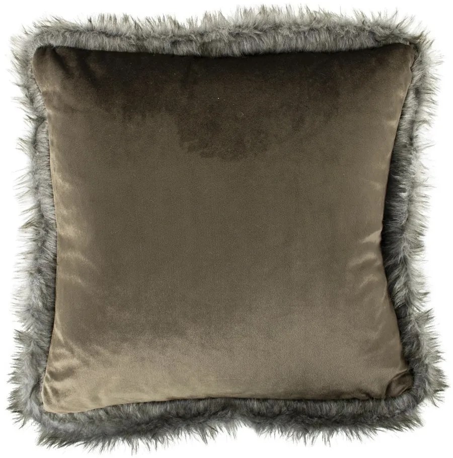 Taupe sametový polštář lemovaný kožešinou Copp - 45*45*10cm