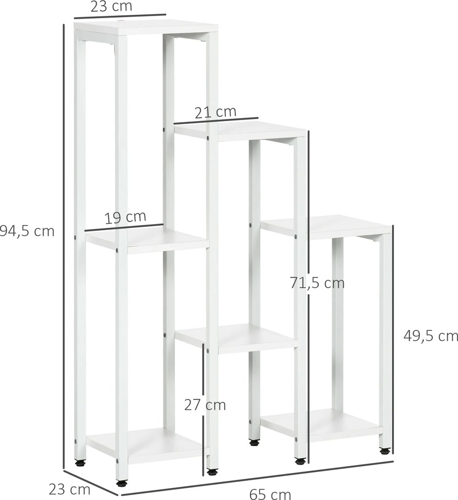 Stojan na květiny, stojan na rostliny, 7 úrovní, pro vnitřní i venkovní použití, ocel, bílá, 65 x 23 x 94,5 cm