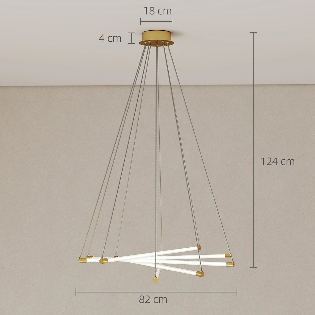 HOMCOM Stropní svítidlo LED, 50 W, 5 nastavitelných světelných trubic, přizpůsobitelné, stropní svítidlo do obývacího pokoje, jídelny, kuchyně, zlatá…