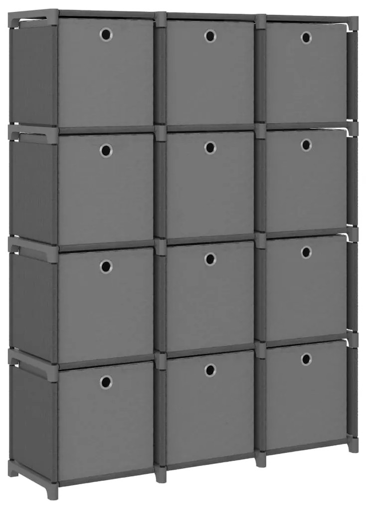 Výstavní police 12 přihrádek s boxy šedá 103x30x141 cm textil 322617