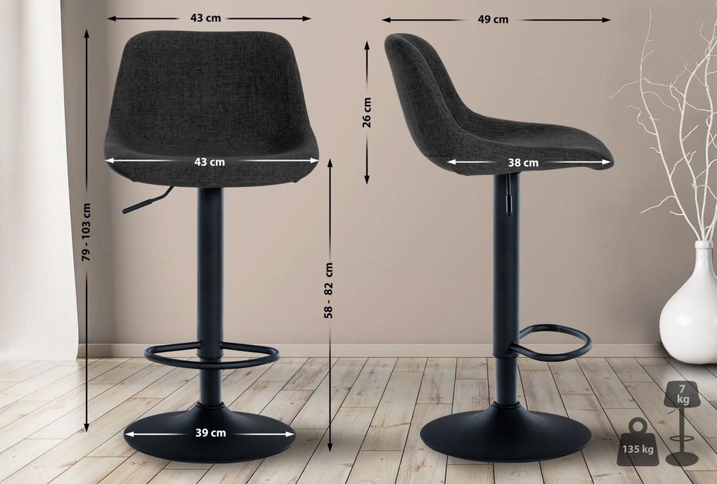 Sada 2 barových židlí Loft látka – černá
