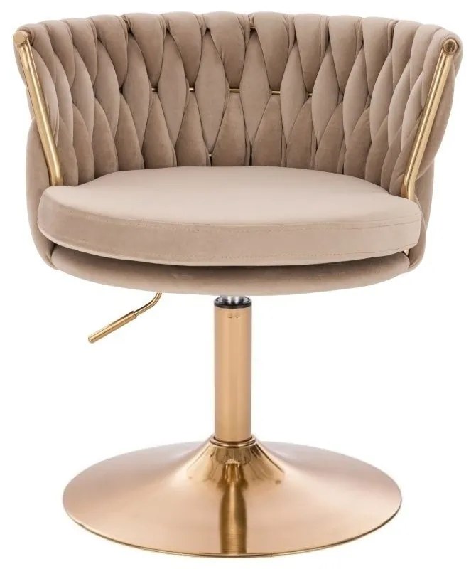 LuxuryForm DESIGN Otočná židle LYON VELUR na zlatém talíři - latte