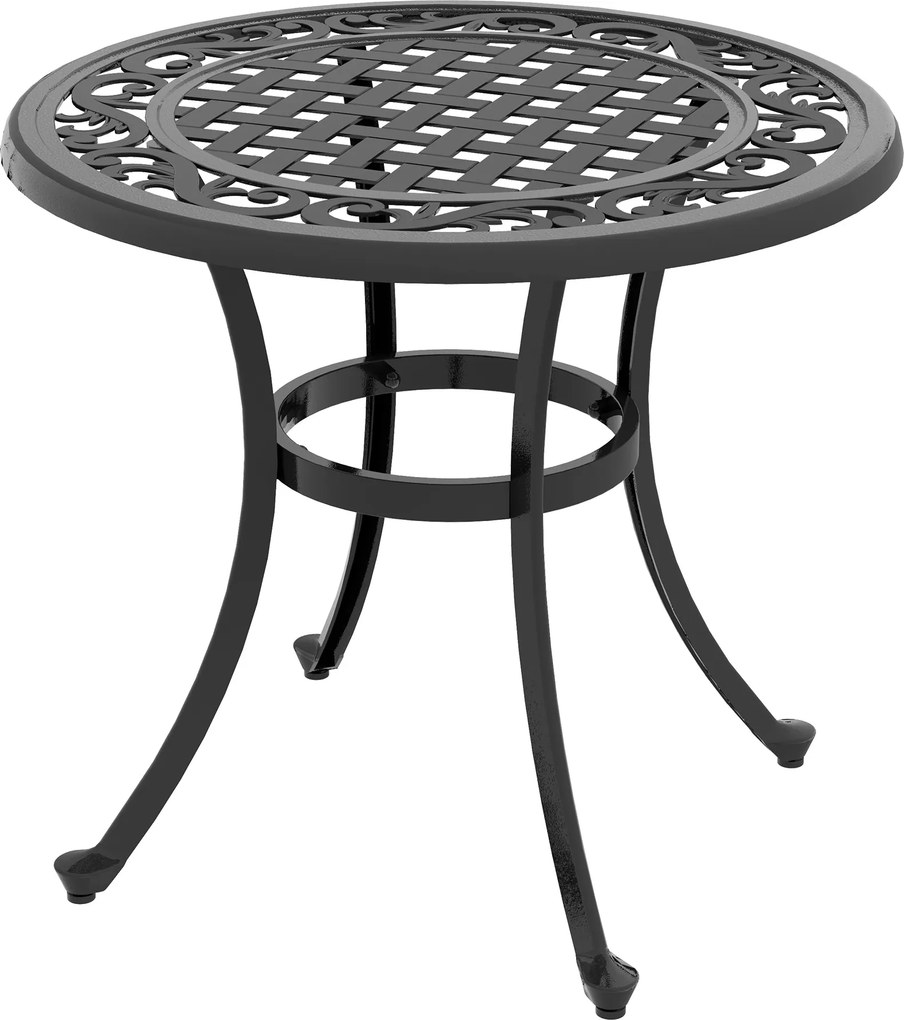 Outsunny Boční Stolek, Zahradní Stolek, Patio Stolek s Hliníkovým Rámem, Kavový Stolek s Nosností až 50 kg pro Zahradu a Balkon, Černý, 60 x 60 x 53 c