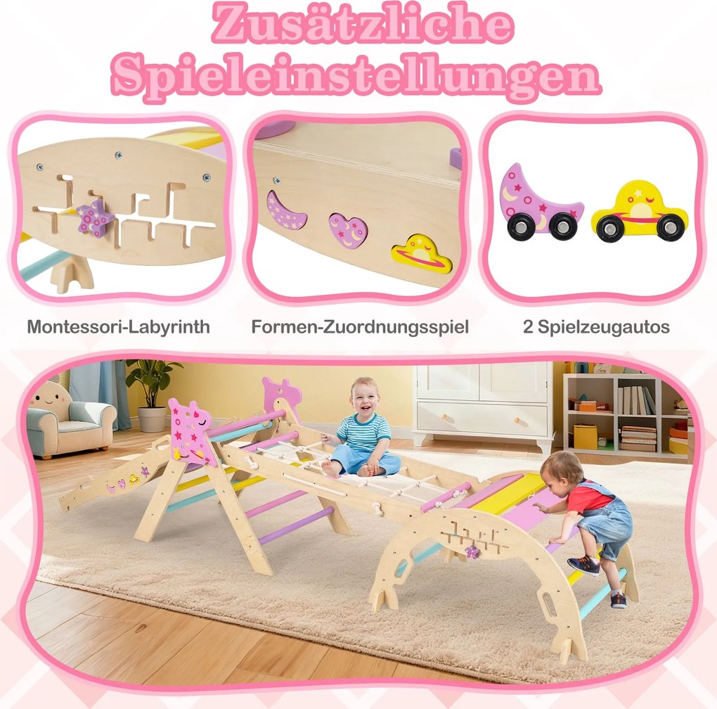 Costway Trojúhelníkový set 9-in-1 skládací lezecká hračka Montessori dřevěná