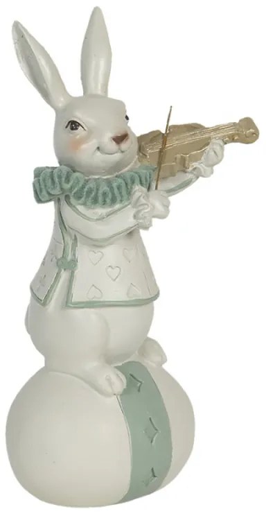 Velikonoční dekorace bílého králíka s houslemi na vajíčku – 8x7x17 cm