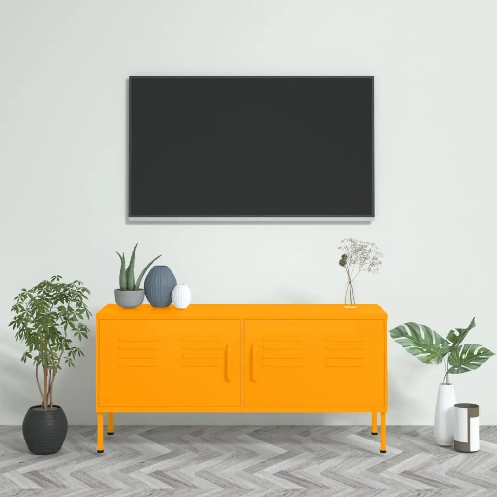 TV skříňka hořčicově žlutá 105 x 35 x 50 cm ocel