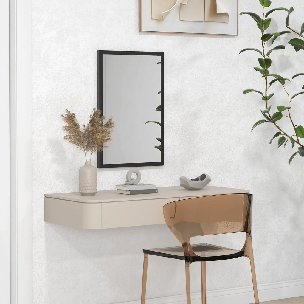 HOMCOM Obdélníkové Zrcadlo na Zeď 60 x 40 cm, Černý Dřevěný Rám, Ideální do Koupelny, Obývacího Pokoj nebo Ložnice