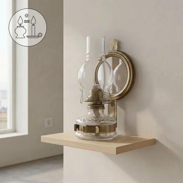 BRILAGI - Petrolejová lampa se zrcadlem MERLIN zlatá/patina