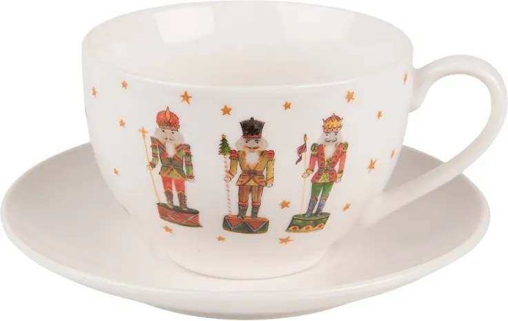 Porcelánový šálek s podšálkem s Louskáčky Happy Little Christmas - 12*9*6 cm / Ø 14*2 cm / 200 ml