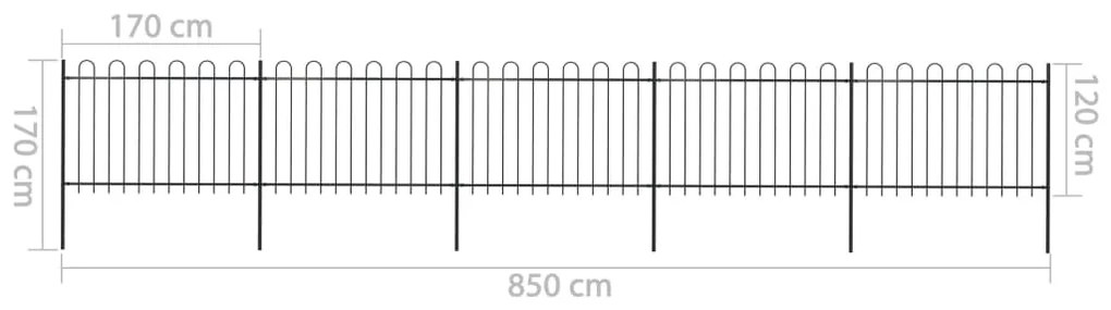 vidaXL Marketos Zahradní plot s obloučky ocelový 8,5 x 1,2 m černý