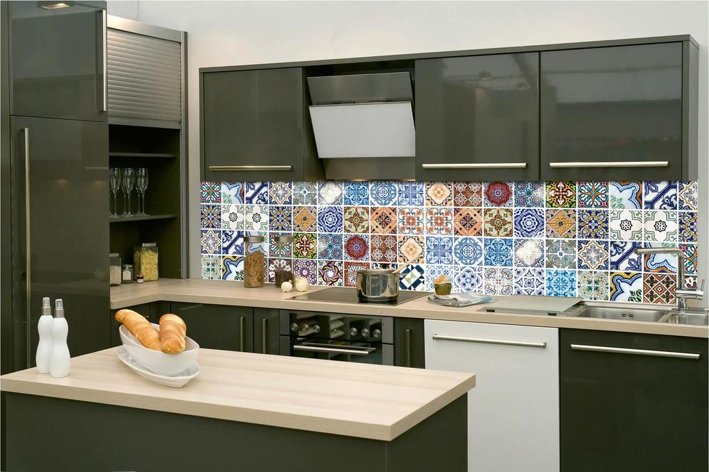 DIMEX | Fototapeta do kuchyně Lisabonské kachličky KI-260-244 | 260 x 60 cm | vícebarevná, hnědá, modrá