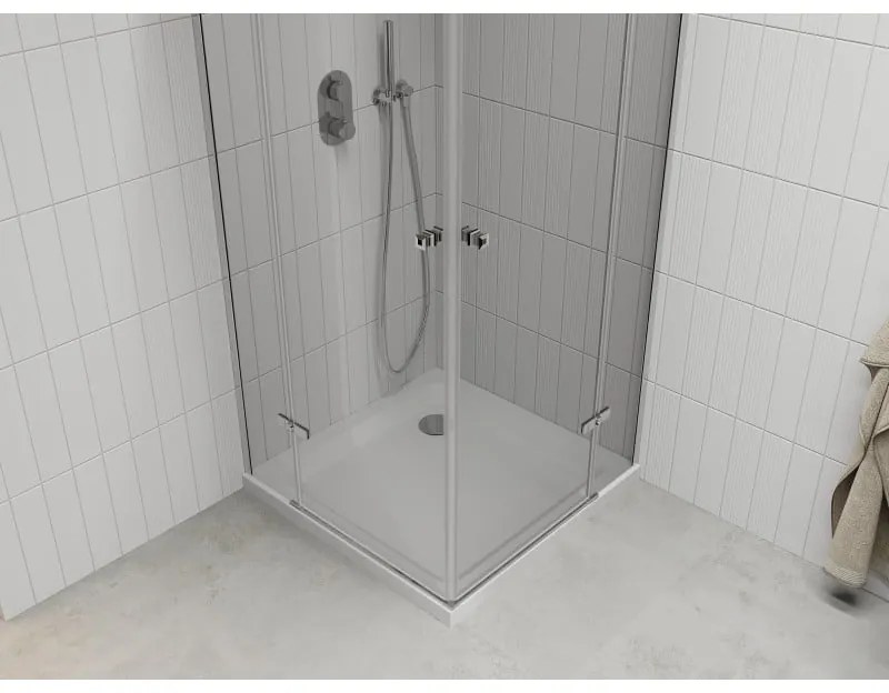 Mexen Roma Duo, sprchový kout s 2-křídlými dveřmi 100 (dveře) x 100 (dveře) cm, 6mm čiré sklo, chromový profil + slim sprchová vanička 5cm bílá, 854-100-100-01-02-4010