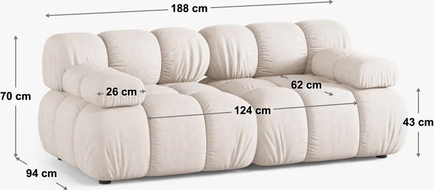 Světle šedá sametová modulární pohovka 188 cm Bellis – Micadoni