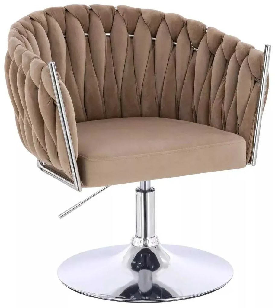 LuxuryForm DESIGN Otočná židle NORDEN VELUR na stříbrném talíři - latte