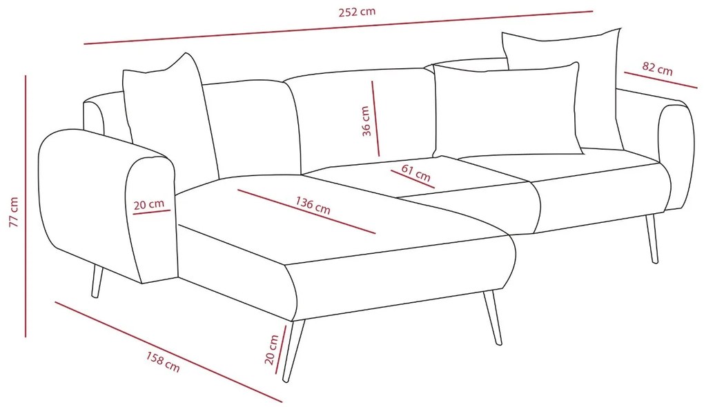 Hanah Home Rohová pohovka SIDE šedá levá 252 cm