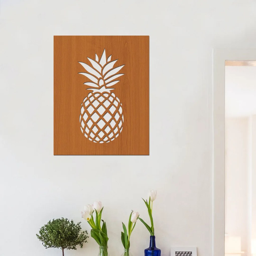 dřevo života Dřevěná dekorace na zeď ANANAS Rozměry (cm): 20x25, Barevný vzor: Světlý dub