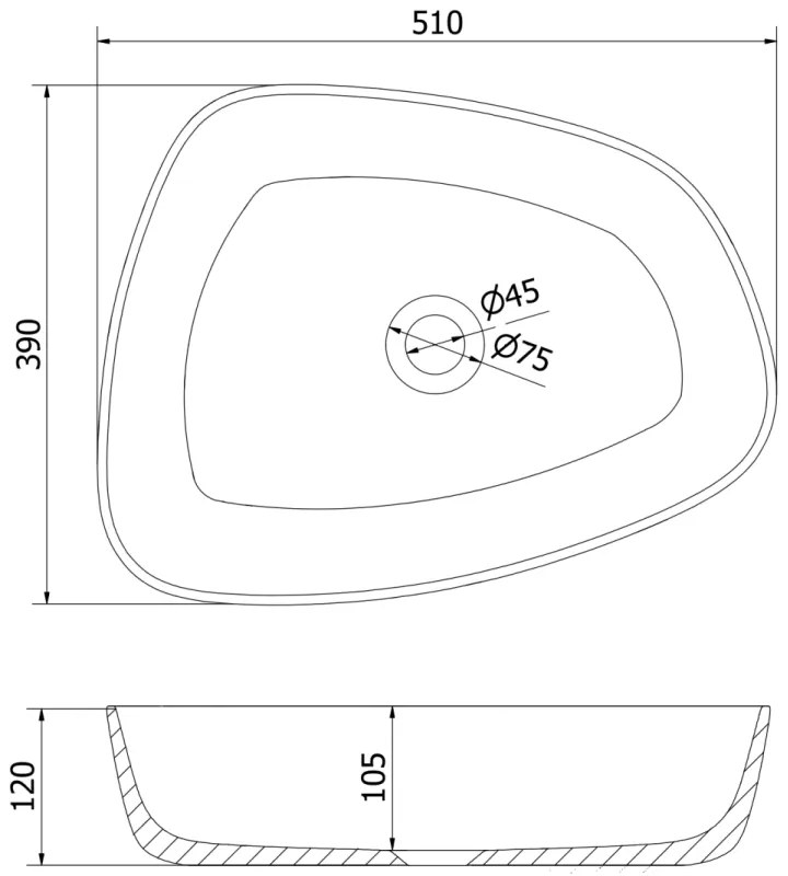 Mexen Ono, umyvadlo na desku z konglomerátu 51 x 39 cm, černá matná, 23045171