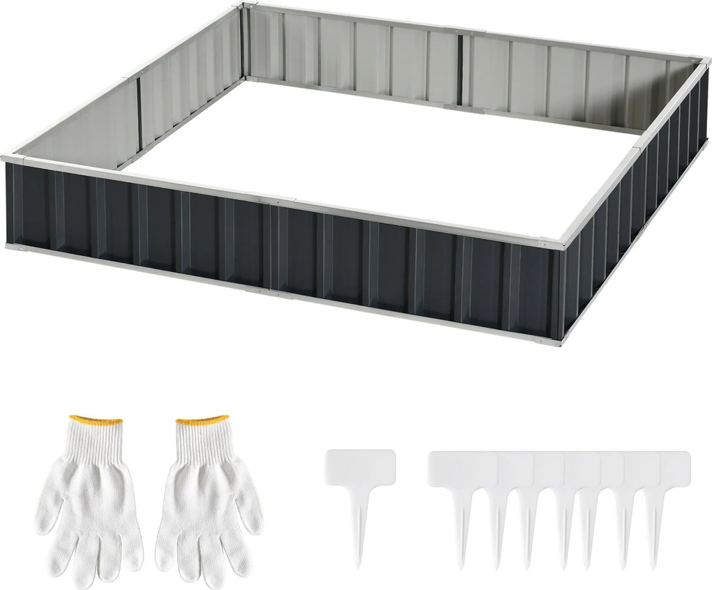 Zvednutý zahradní záhon Outsunny z oceli DIY s T-označníky pro rostliny, rukavicemi, vyvýšeným záhonem, bylinkovým záhonem a květinovým stojanem na ba