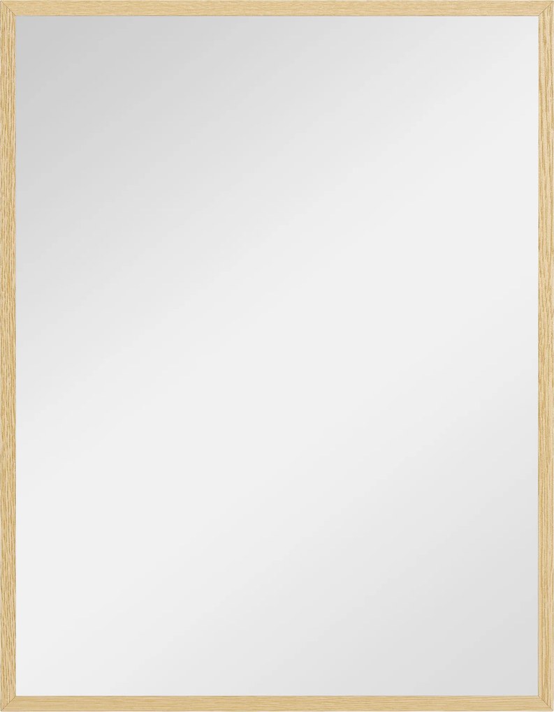 HOMCOM Obdélníkové Zrcadlo na Stěnu 90 x 70 cm, dřevěný rám, ideální do koupelny, obývacího pokoje nebo ložnice, přírodní