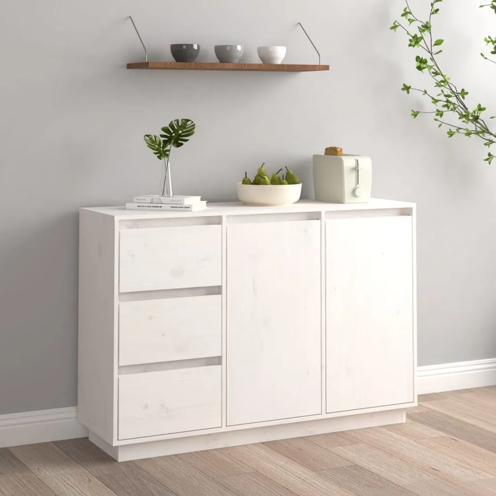 Příborník Bílý 111 X 34 X 75 Cm Masivní Borové Dřevo - Přírodní