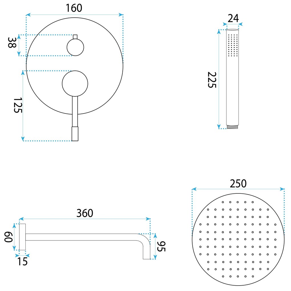 Sprchový komplet REA LUNGO DIAMOND + BOX s podomítkovou baterií, zlatá