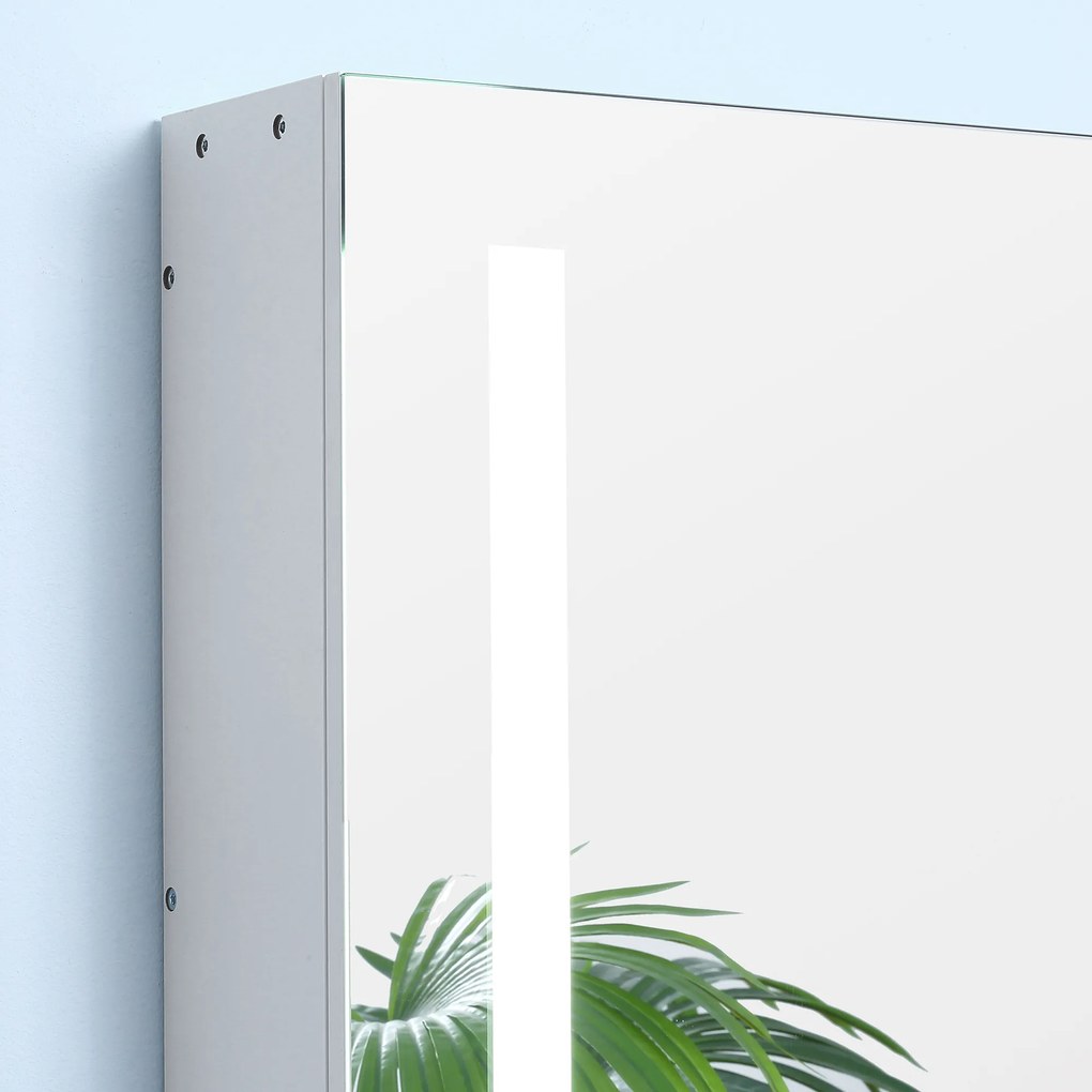 kleankin Nástěnná zrcadlová skříňka do koupelny s LED osvětlením, 2 dveře s 3 úrovněmi, 70 x 15 x 65 cm, bílá